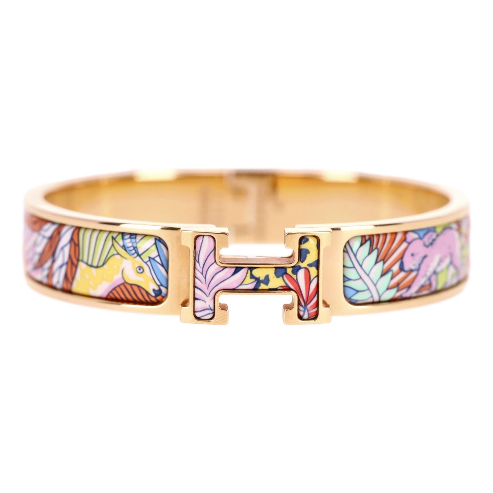 Hermes Clic Clac H 18k Gold Plated Animaux Camoufles Bracelet – Shush London